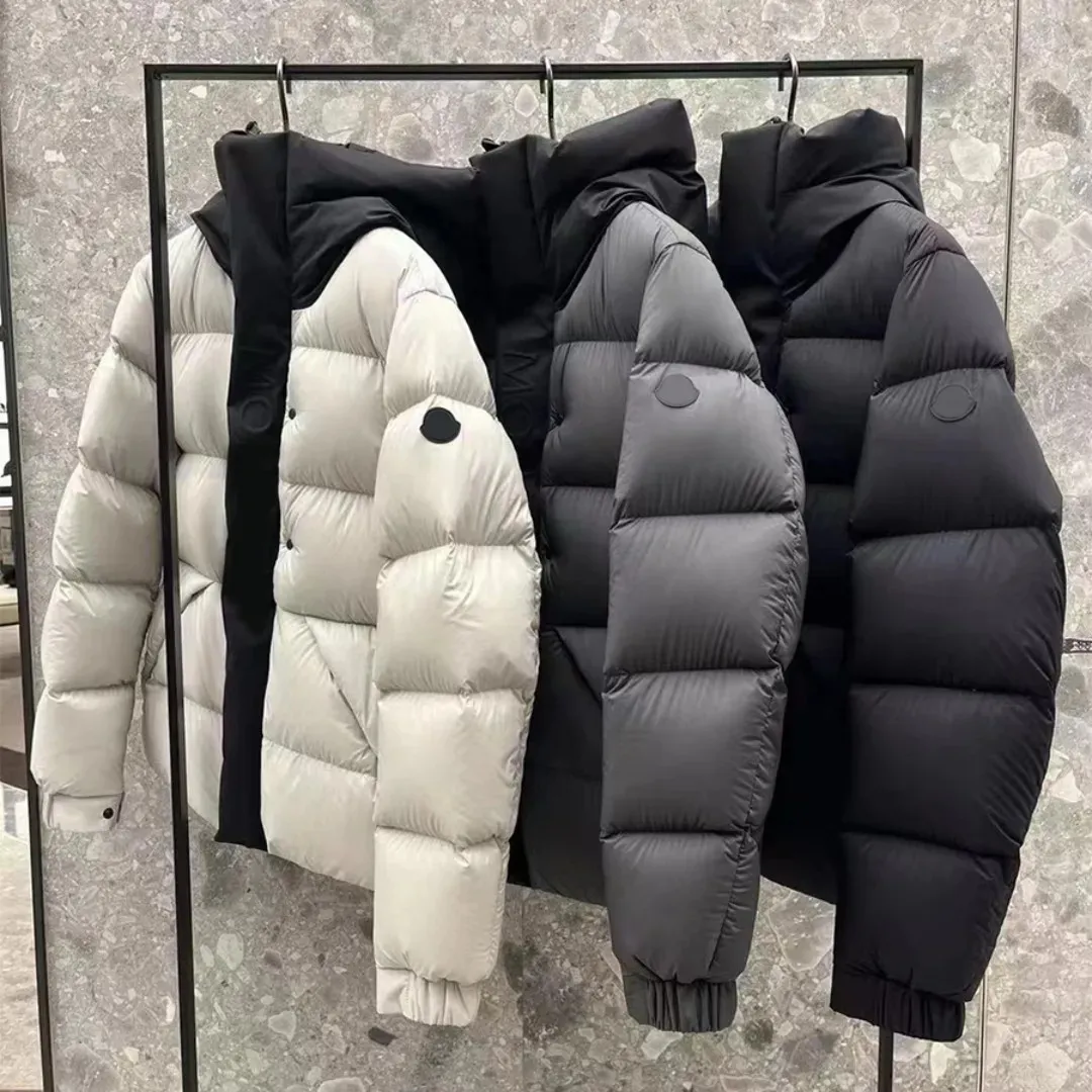 Designer Mens Grey Down Jacket Jacket With Hood Thick Winter Puffer ...