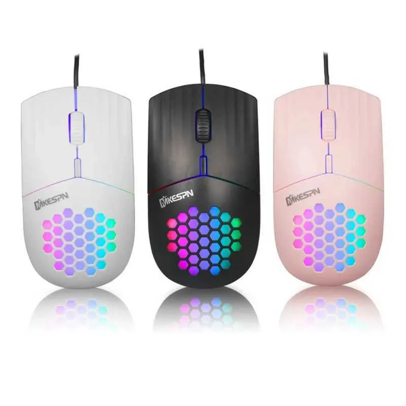 RGB Backlit Honeycomb Gaming Mouse - Wired USB Type C, 1600 DPI, for PC ...