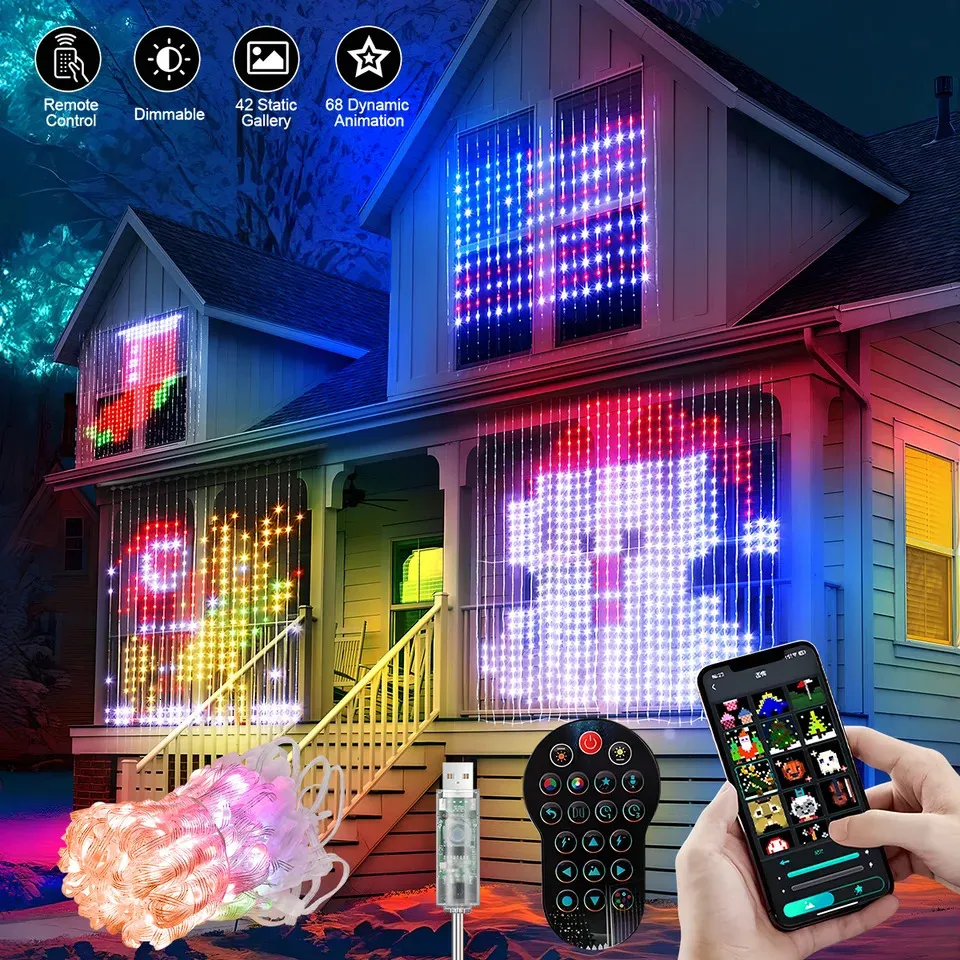 Programmable LED Christmas Lights Curtain String: Intelligent App ...