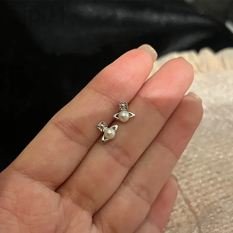 Mini Saturn Pearl Earrings - Single Flat Pearl, Western Empress Dowager ...