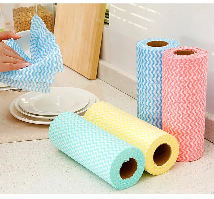 50 Pack Disposable Kitchen Cleaning Cloths - Nonwoven Tear-Off Roll for ...