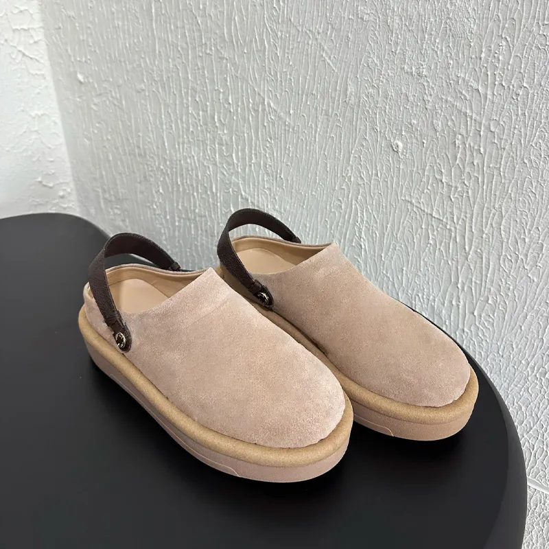 Women's Real Leather Suede Platform Clogs with Chunky Heel and Buckle ...