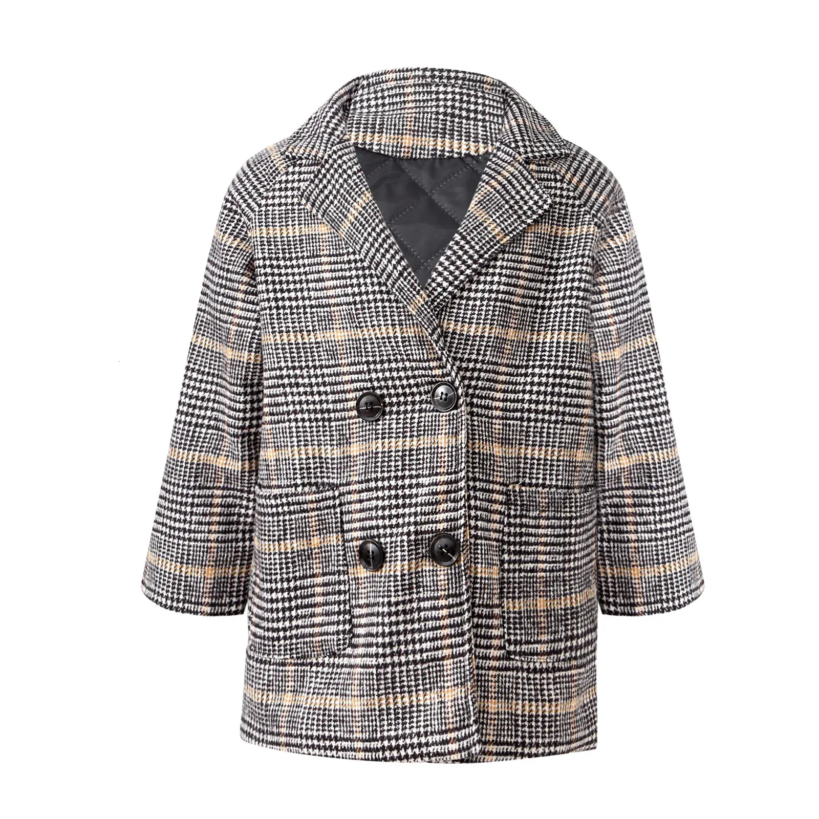 Winter Grid Wool Blend Plaid Wool Coat For Kids Double Breasted Trench ...