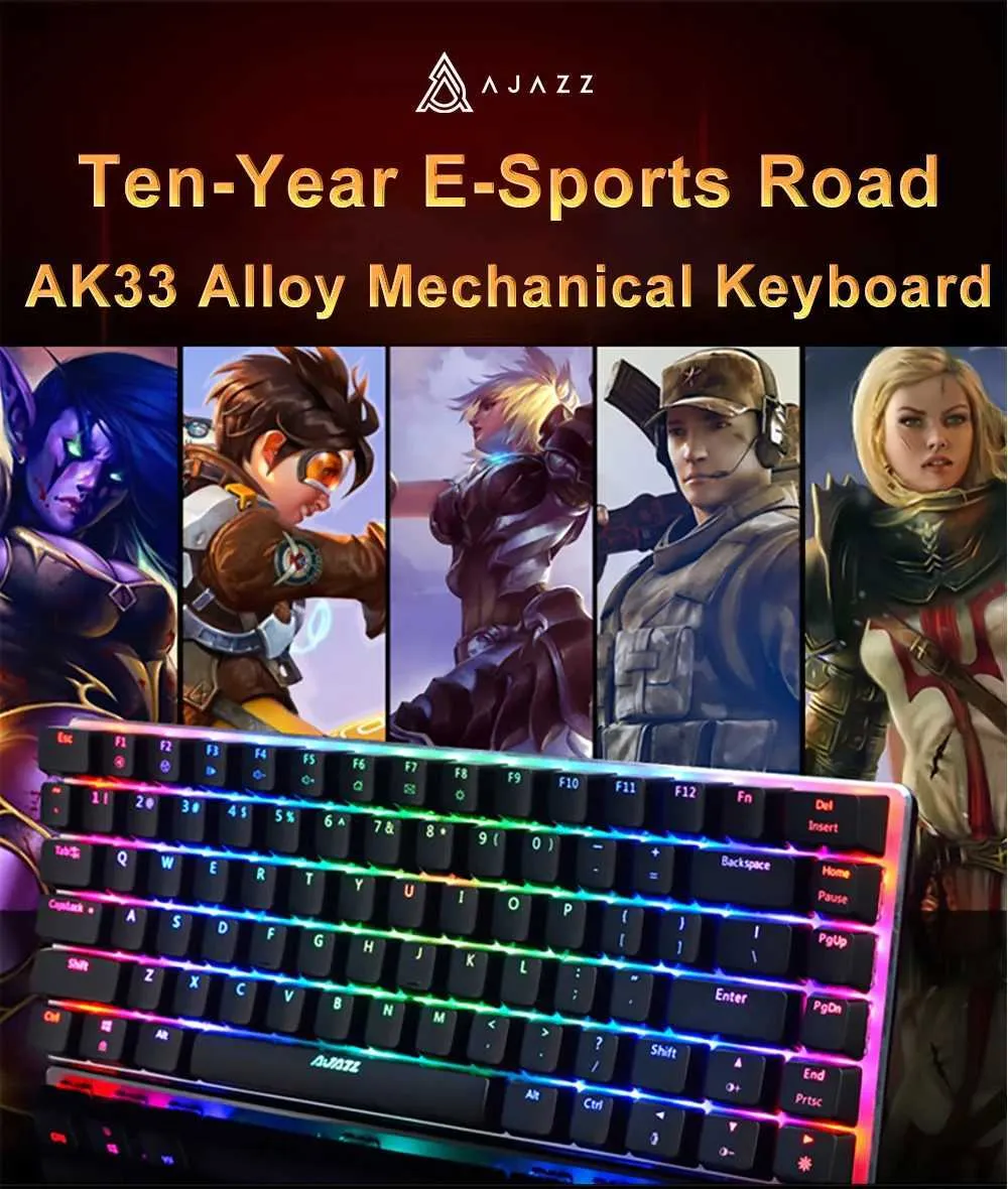 Ajazz AK33 82-Key Mechanical Gaming Keyboard - Red/Blue/Black Switches ...
