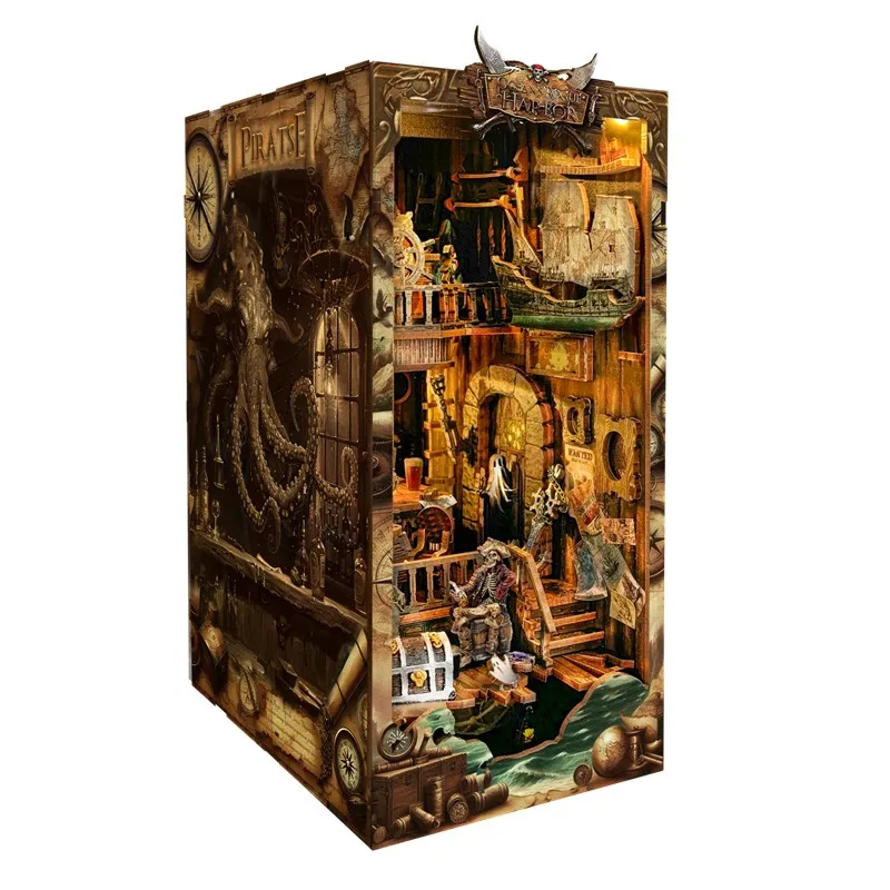 DIY Book Nook Shelf Kit World Pirate Ship Wooden Miniature Model ...