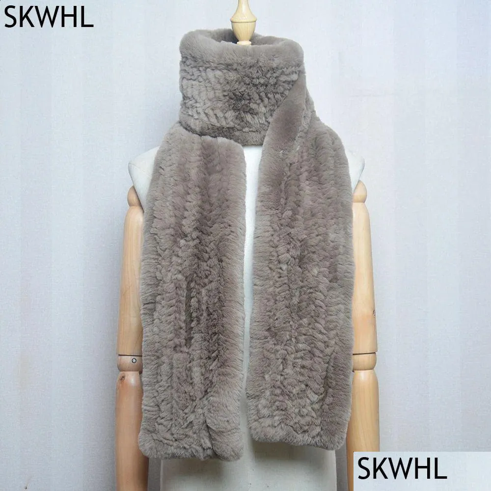 Real Rex Rabbit Fur Fur Stole Scarf Long Style Knit For Women, Winter ...