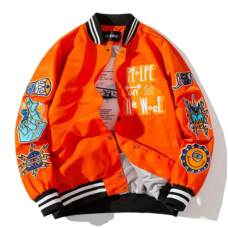 Baseball Jacket Mens Abstract Embroidered Coat, Autumn Winter Hip Hop ...