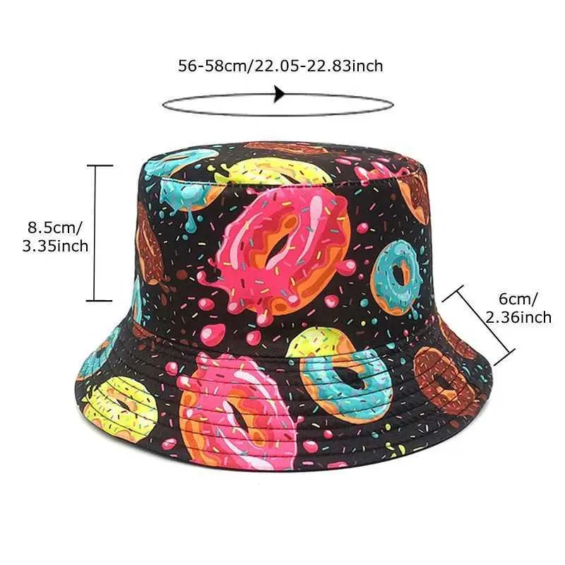 Cartoon Donuts Print Bucket Hat: Four Seasons Cotton Sun Cap for ...