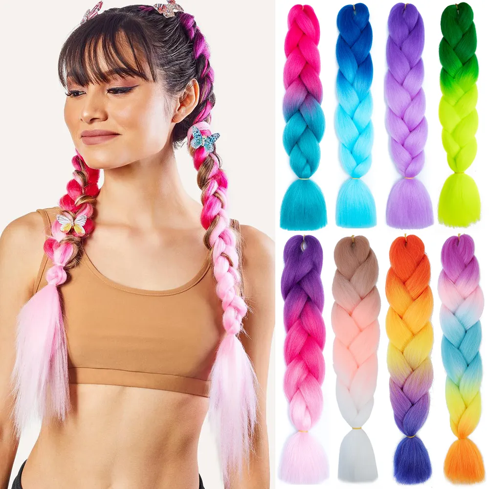 Ombre Kanekalon Jumbo Braid Hair Extensions 24 Synthetic Yaki Braids ...