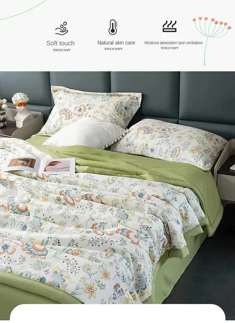 Breathable Summer Quilt - Double Layer Cotton Linen Blend, Soybean Fiber Filling, Lightweight ...