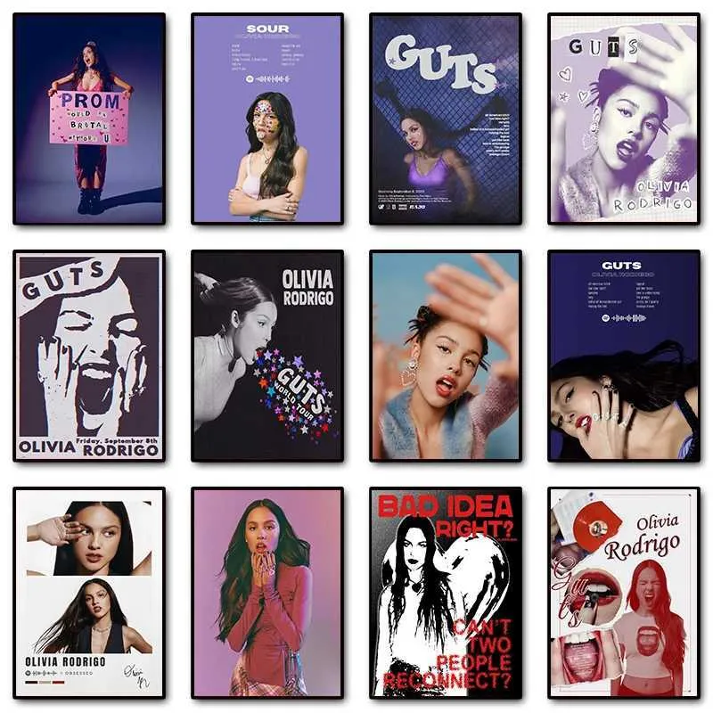 Olivia Rrodrigo Portrait Guts/Sour 2023 New Music Album Poster Audrey Hepburn Wall Art On Canvas ...