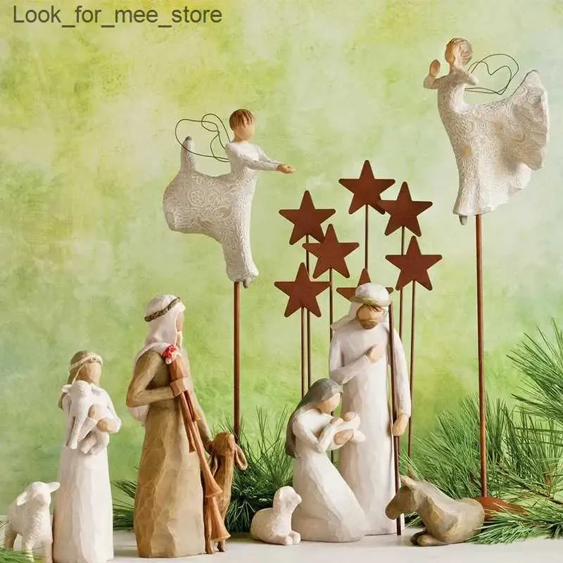 Christmas Decorations Nativity Statue Resin Holy Family Willow Tree Set ...