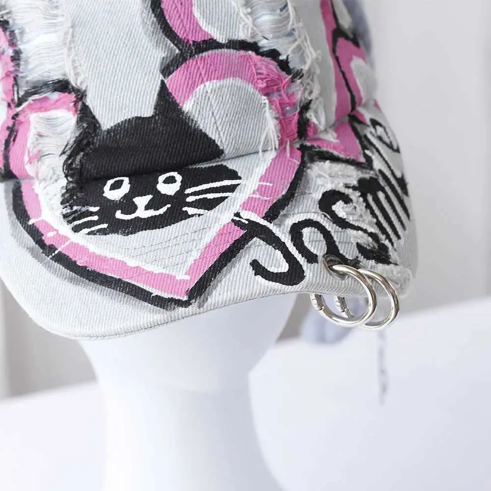 Y2K Bunny Baseball Hat - Washed Denim Hip Hop Style, Long Rabbit Ears ...