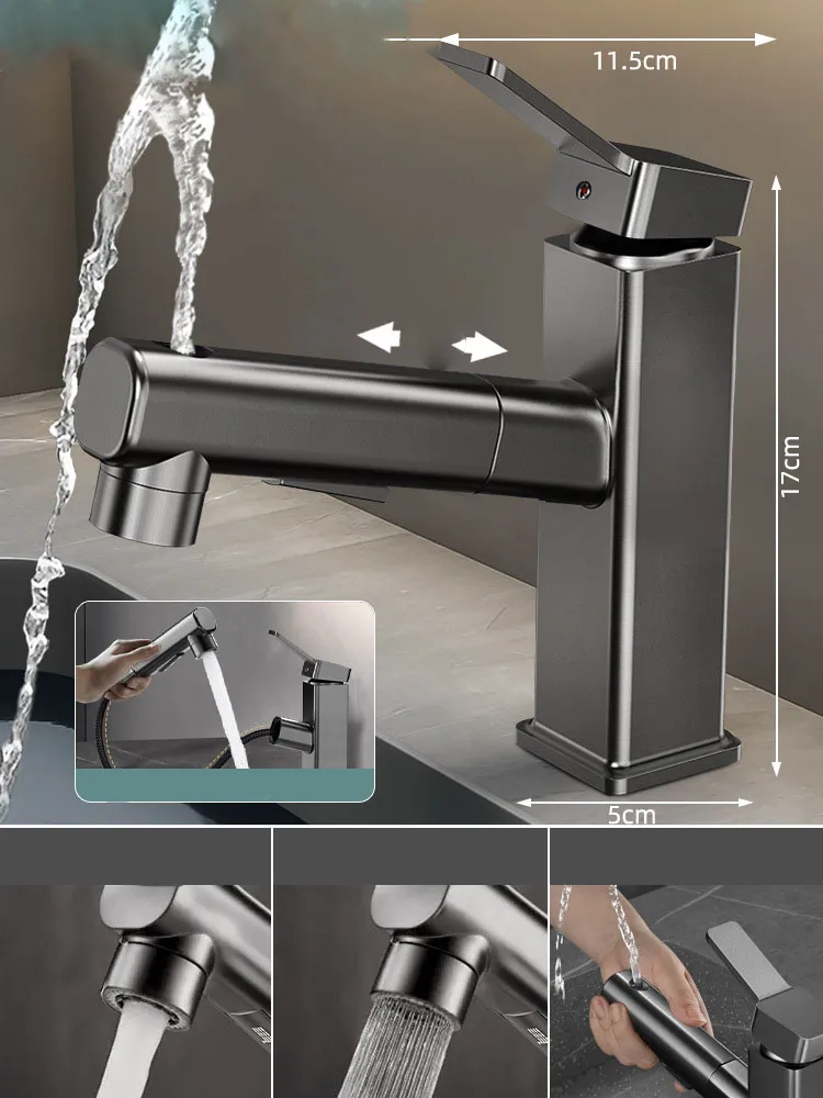 Copper Pull Out Amazon Black Bathroom Faucet With 360° Rotation, Hot ...