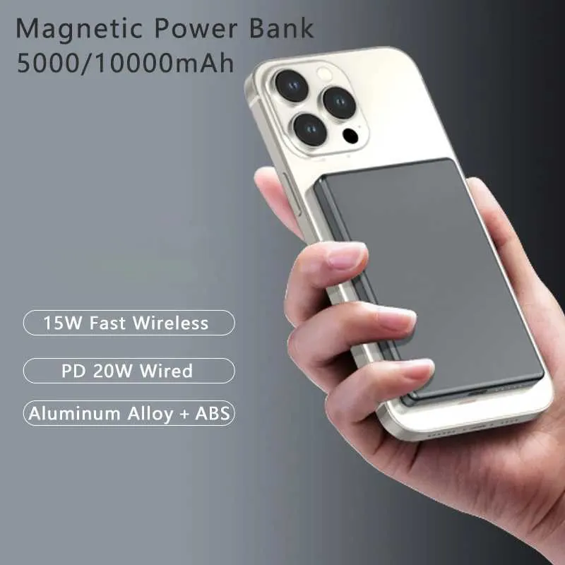 5000mAh Magnetic Wireless Power Pack PD20W Fast Charger USB Type C ...