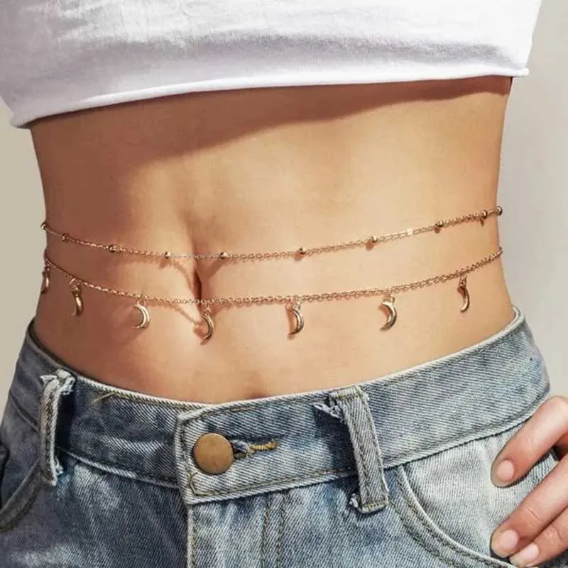 Sexy Retro Aesthetic Moon Belly Chain Thin Bead Chain... From City_of ...