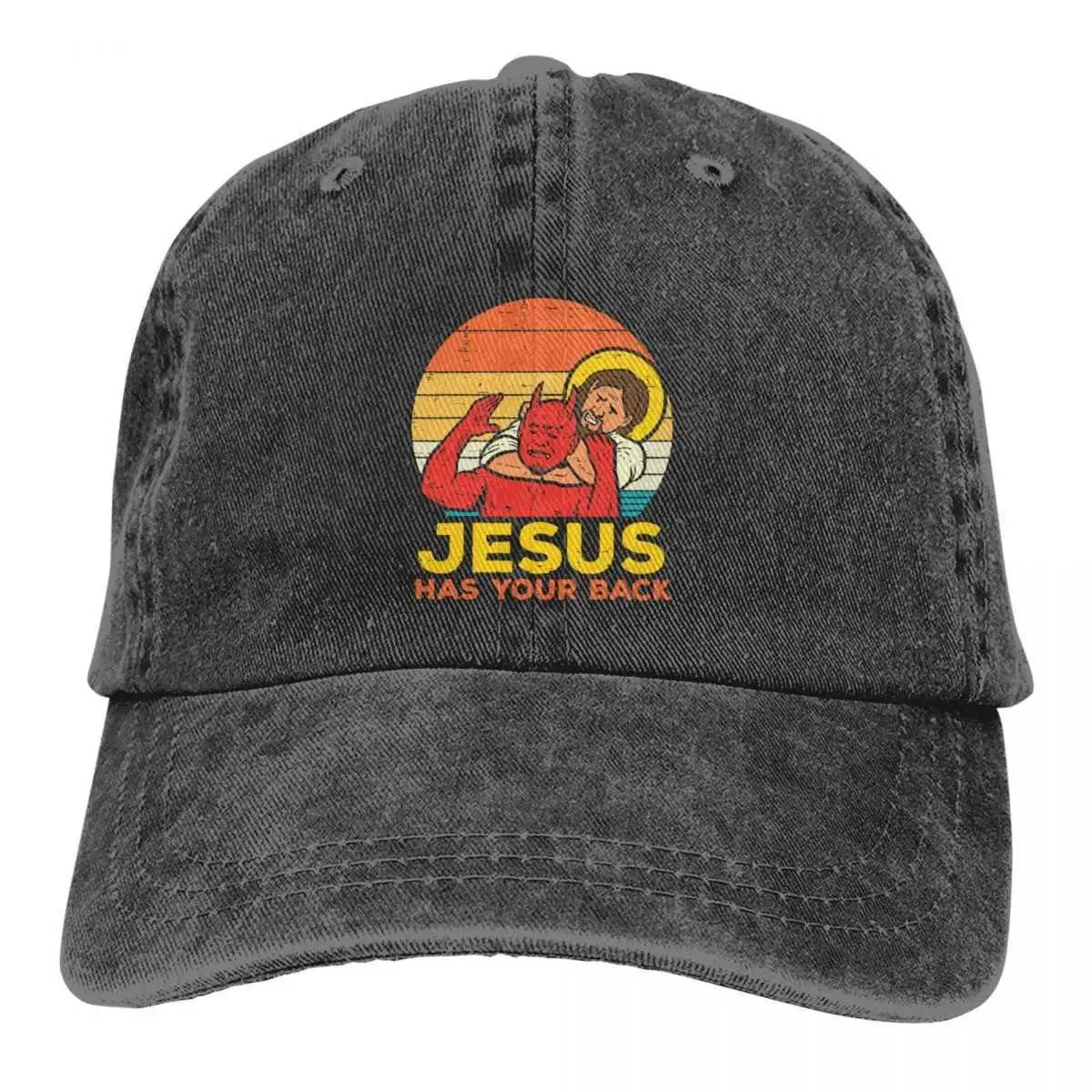 Jiutsu Retro Men's Mexican Baseball Caps Jesus Has Your Back Distressed ...