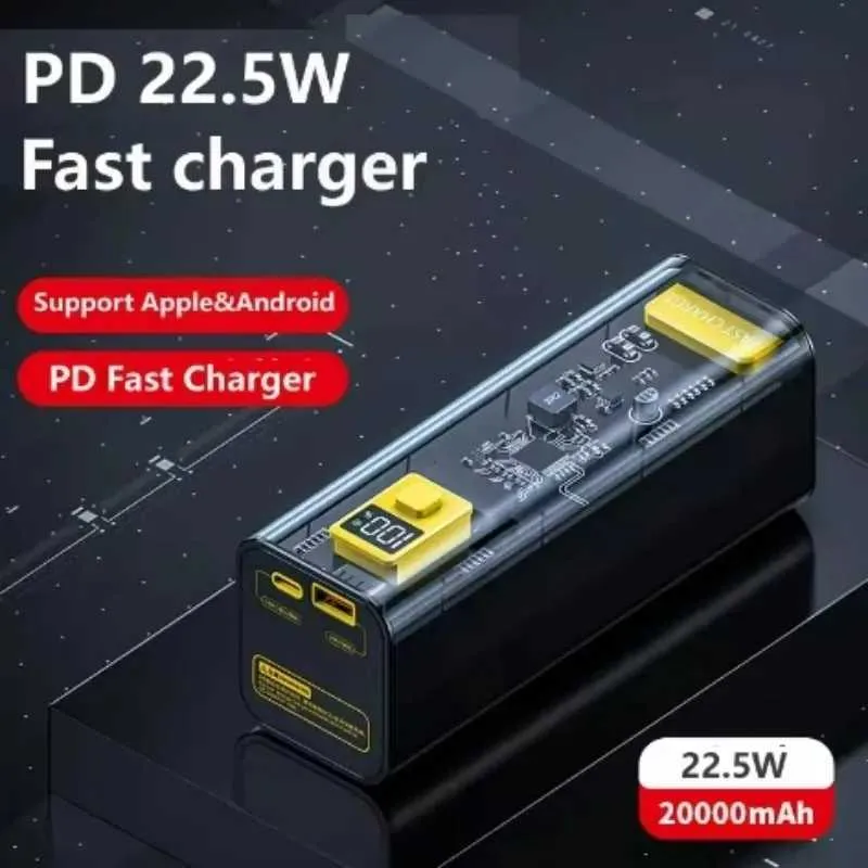 PD22.5W 20000mAh Transparent power bank with LED...