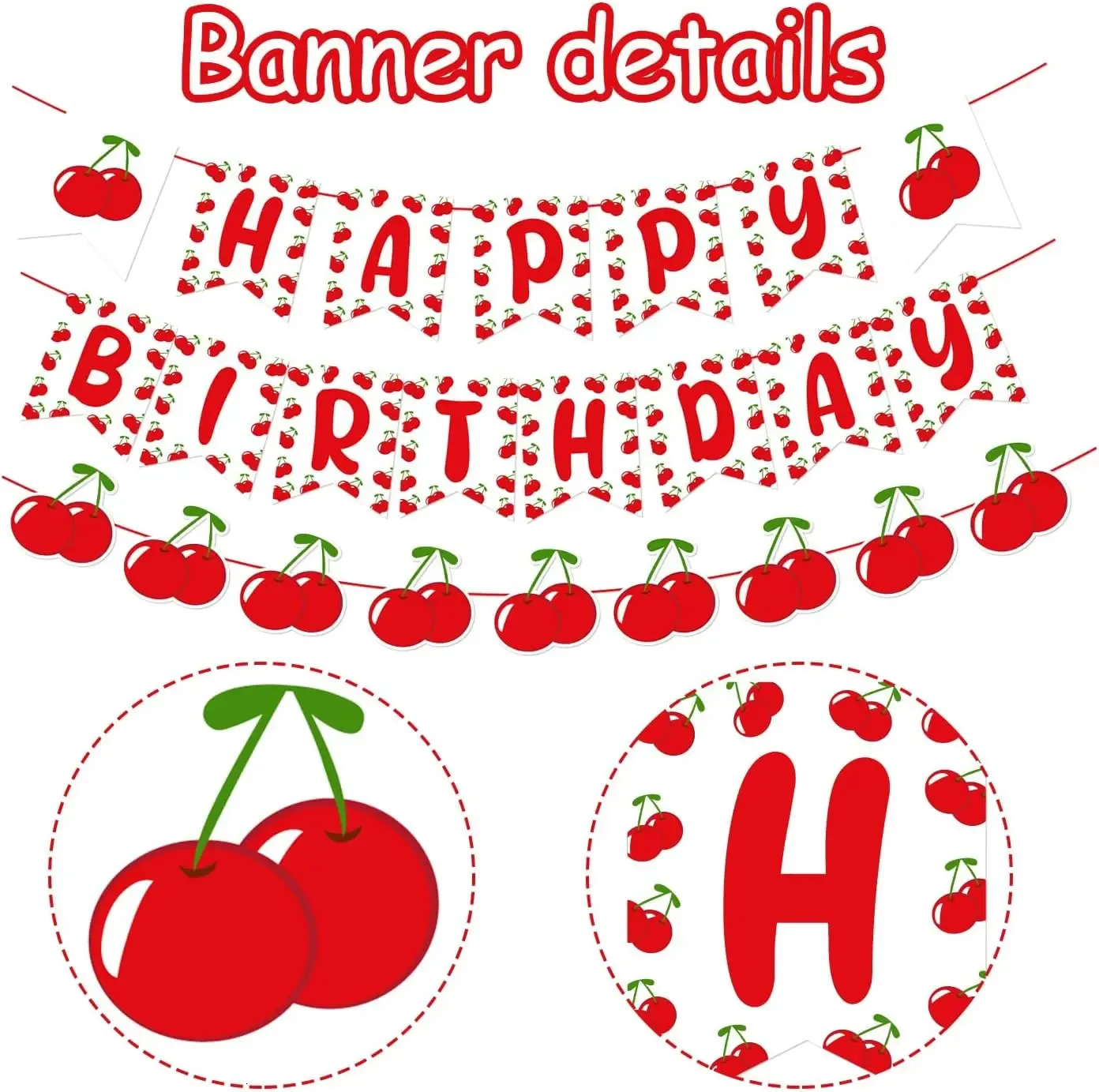 Cherry-themed happy birthday banner banner Garland