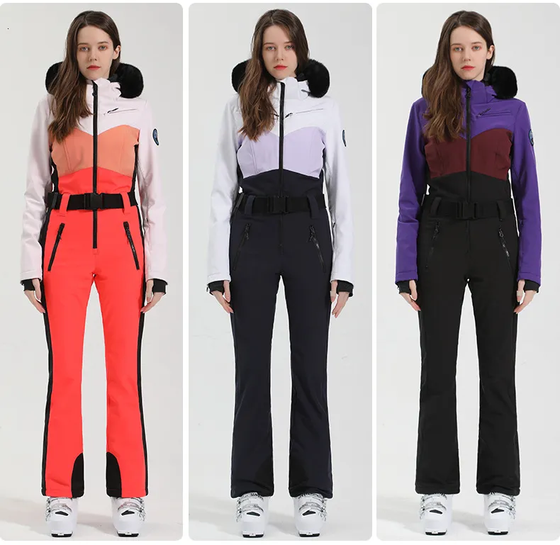 Women's Waterproof Ski Jumpsuit - Windproof Warm One-Piece Snowboarding ...