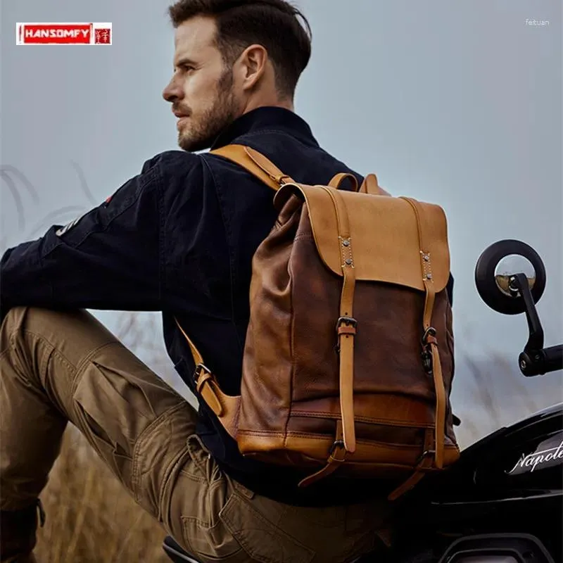 Premium Leather Backpack: Retro Style, Laptop Compartment, Large ...