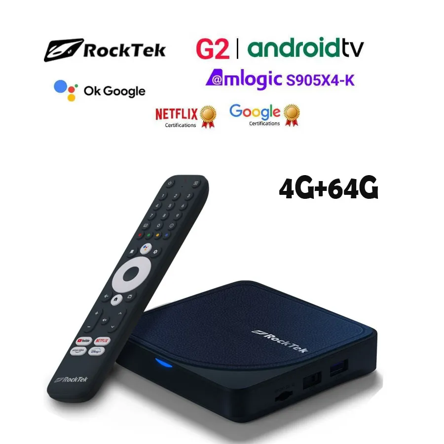 RockTek G2 4K Android TV Box 2024 Amlogic S905X4 K, WiFi 6, Bluetooth 5 ...