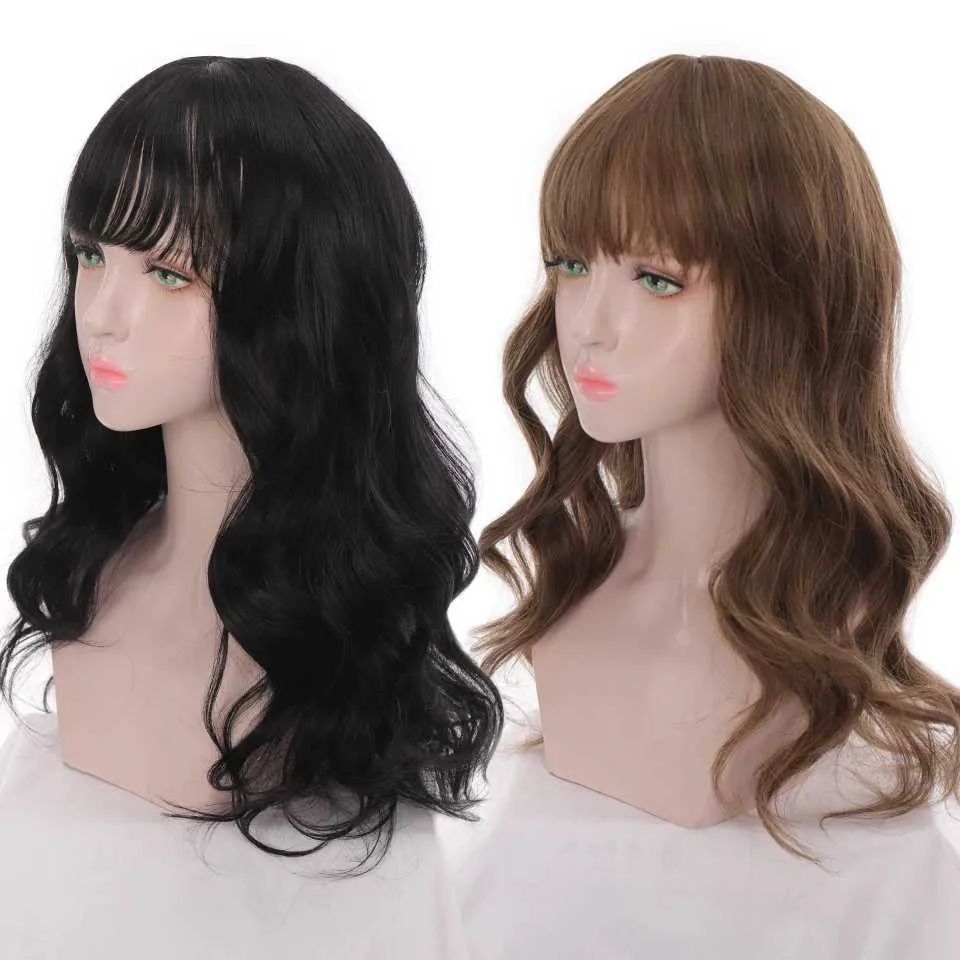 Cool Brown Long Wave Bob Wig with Bangs - Heat Resistant, Daily Wear ...