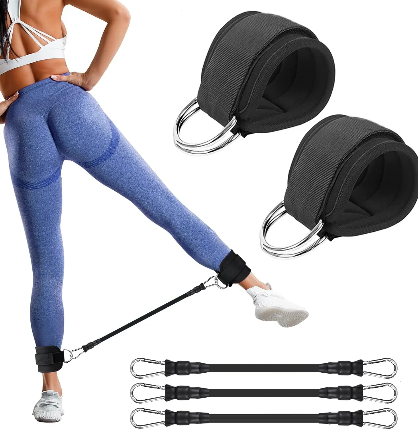 Adjustable Ankle Resistance Bands Set with Cuffs for Leg & Butt Workout ...
