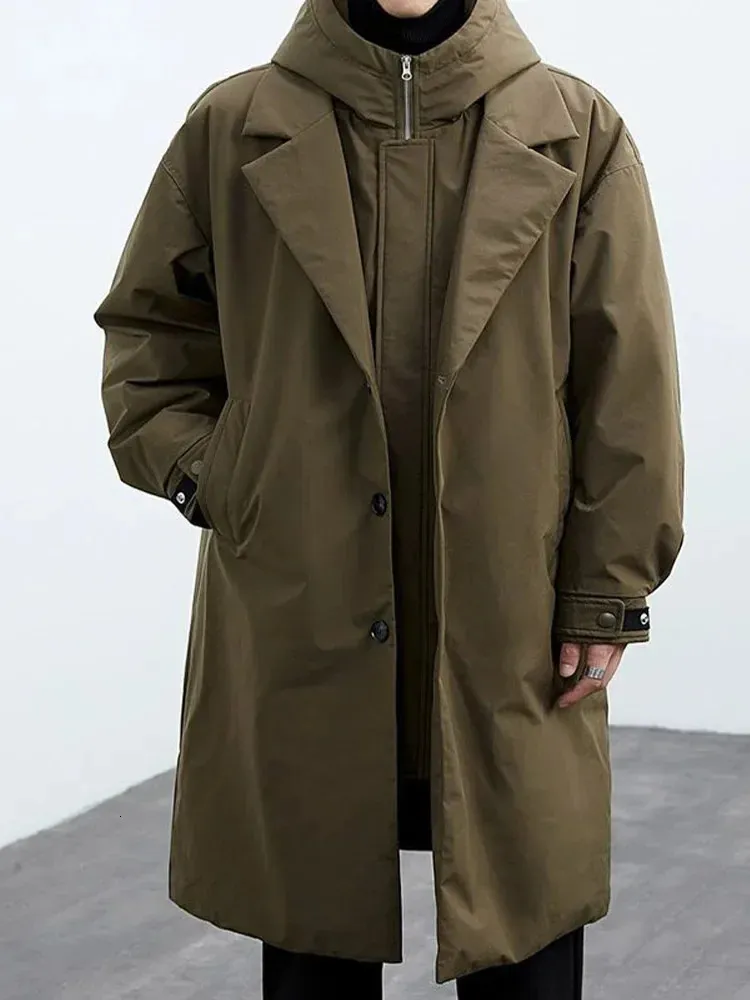 Fashionable Solid Windproof Long Trench Jacket Mens Casual Loose ...