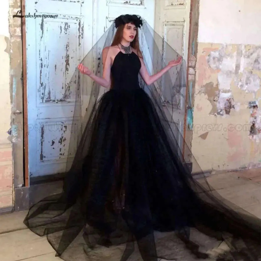 Gothic Black Tulle Wedding Dress Open Back, Simple & Elegant Bridal ...