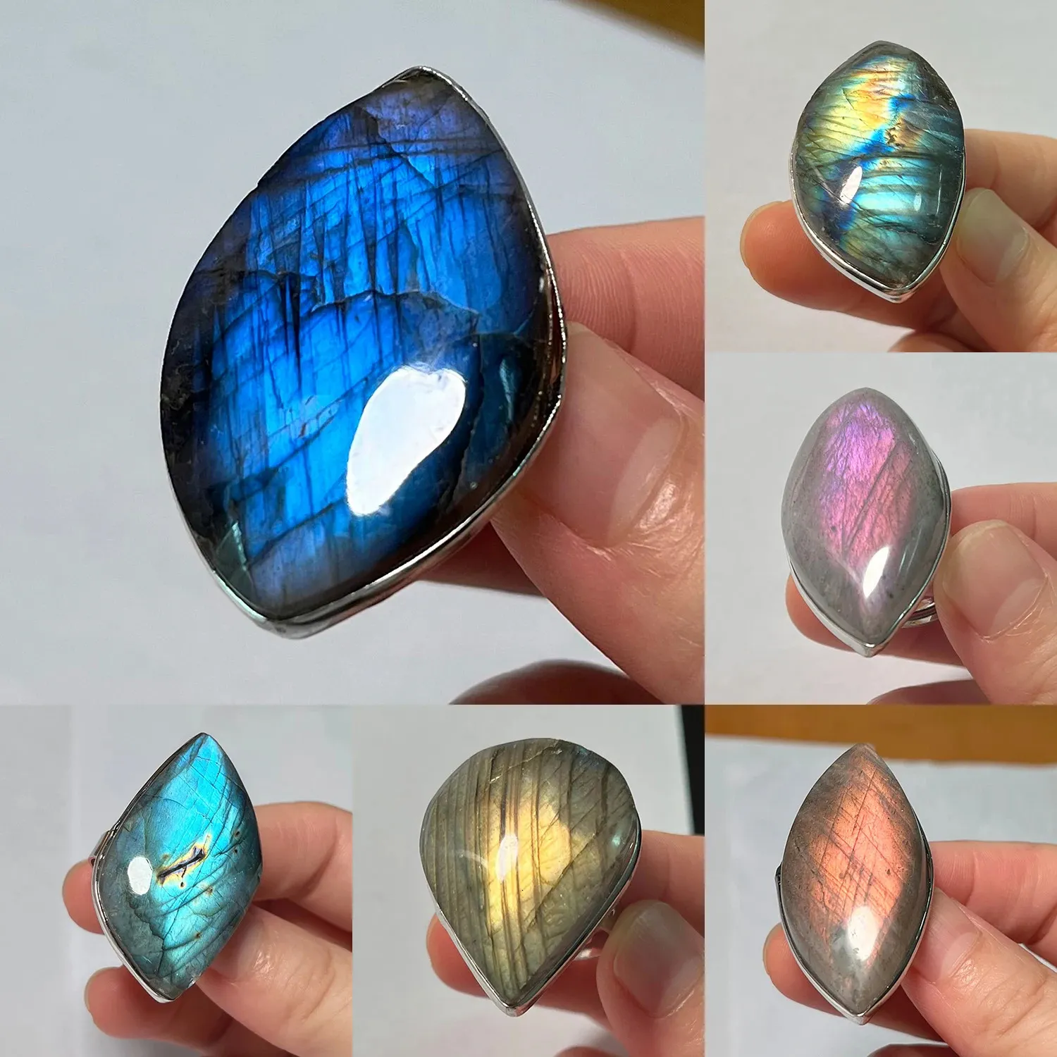 Ring Labret Natural Stone Adjustable Finger Ring, Irregular Bead Blue ...