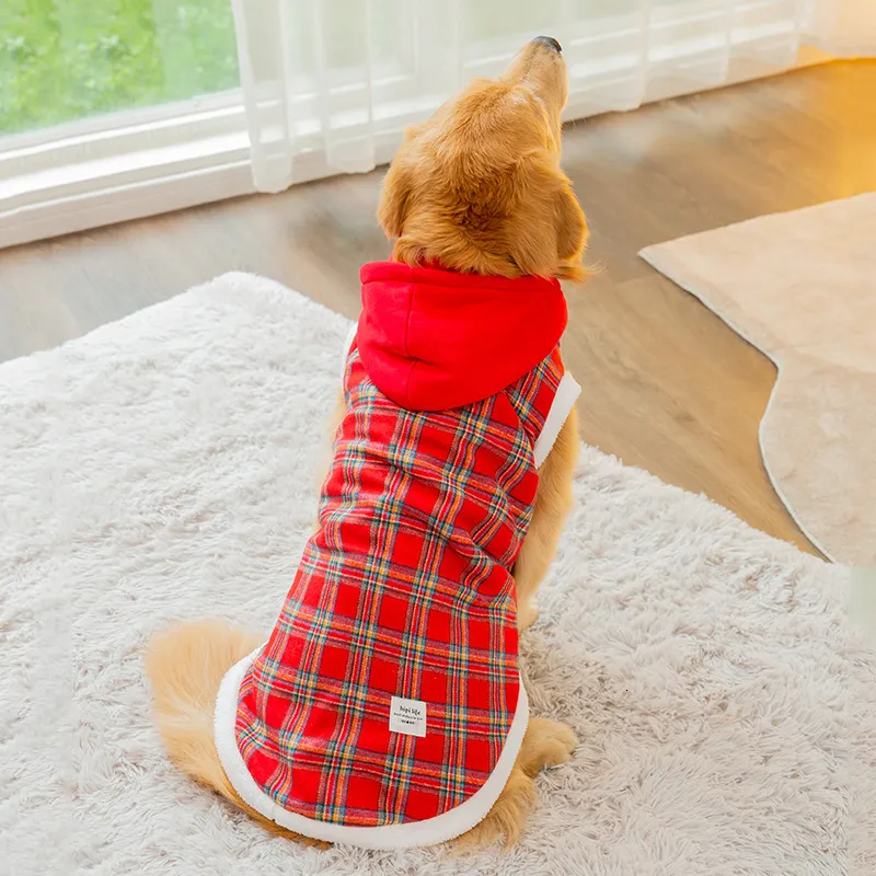 Golden Fur Dog Vest with Cow Horn Buckle - Checkered Cotton Coat for ...