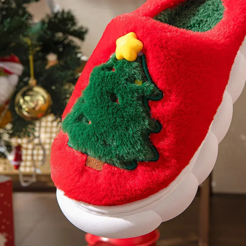 Cozy Christmas Tree Fluffy Slippers for Women - Plush House Flats with ...