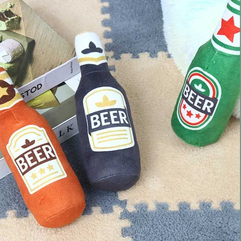 Durable Squeaky Beer Bottle Plush Dog Toy - Interactive Chew Toy for ...