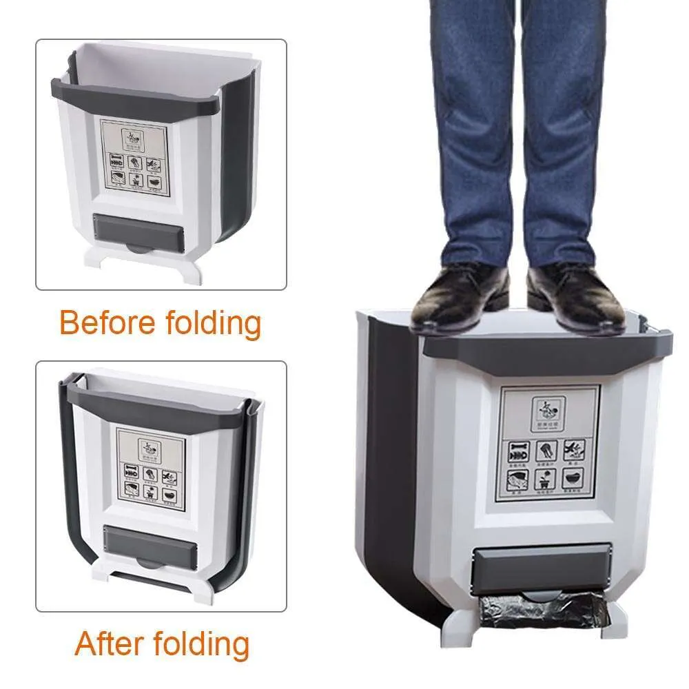 Space-Saving Folding Kitchen Trash Can - Wall Mounted, Door Hanging ...