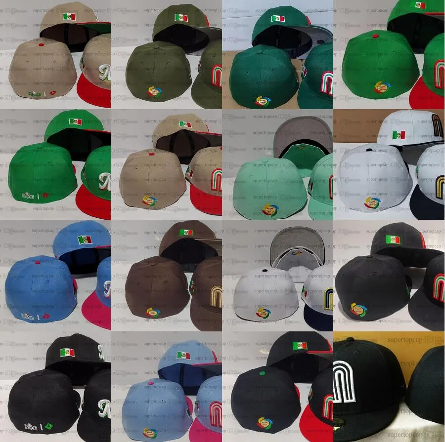 Mexico World Fitted Hat With Letter M Blue Top And Pink Brim Available ...