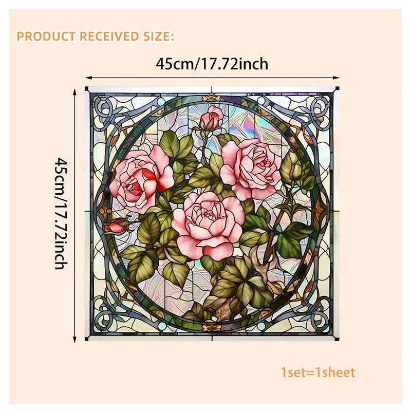 Retro Sunlight Rose Stained Window Sticker Art Colorful Glass ...