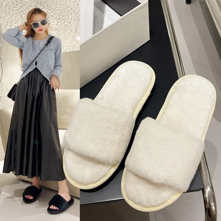 Women's Plush Flat Cross Slippers with Open Toe and Buckle - Cozy ...