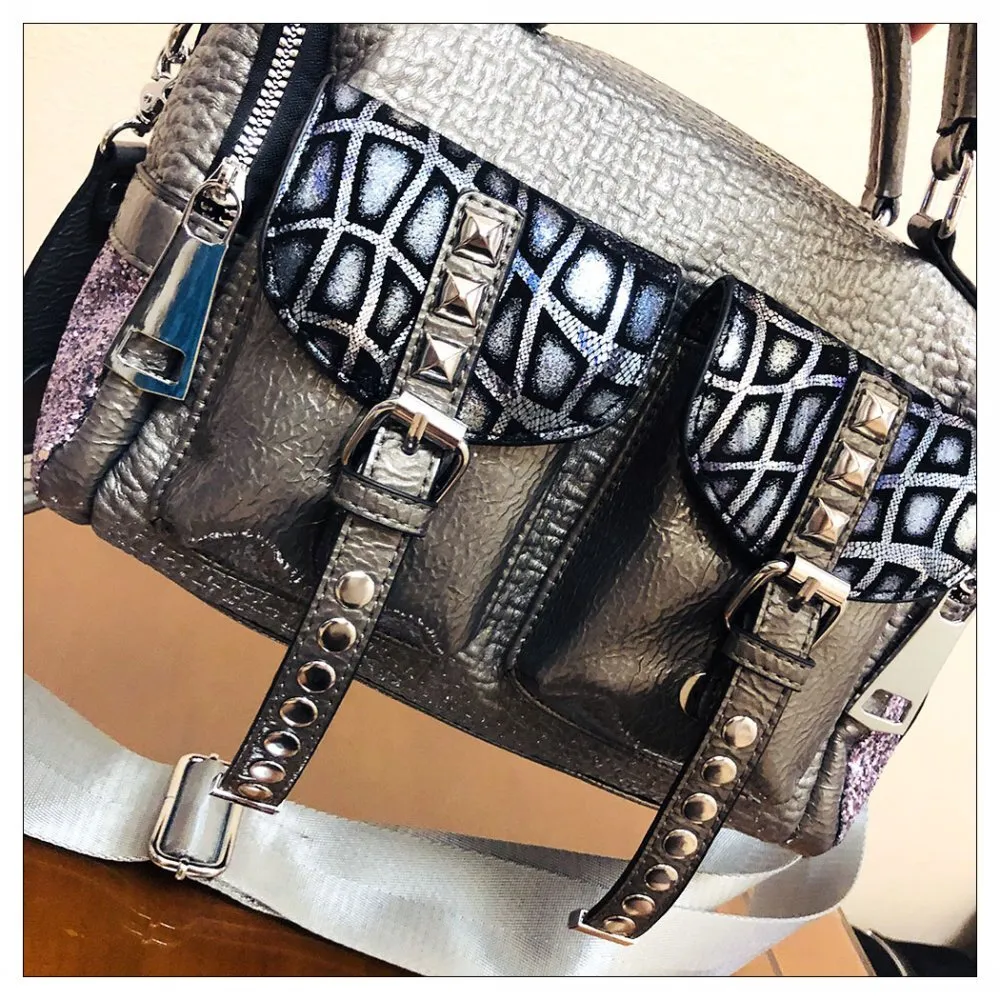 Stylish Vegan Leather Rivet Boston bag side bag for Women - Medium Size ...