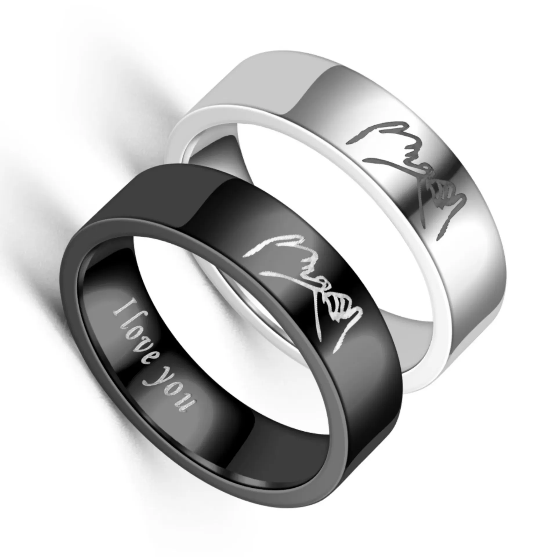 6MM Titanium Steel I Love You Couple Letter Ring For Men Women Black ...