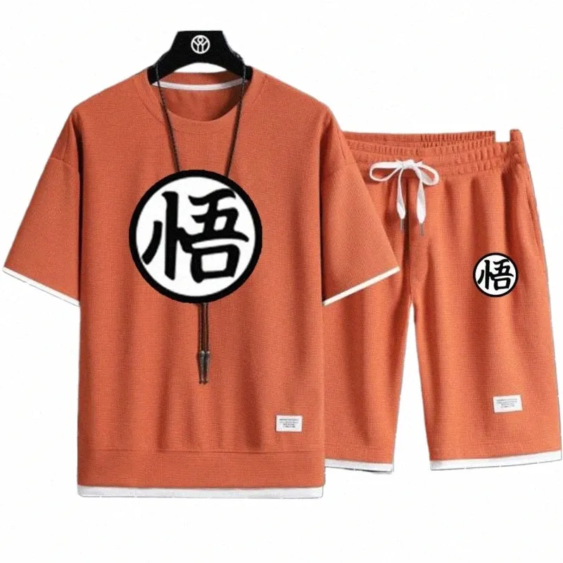 2024 Summer Men's Anime Son Goku Tracksuit Set T Shirt And T Shirt And ...