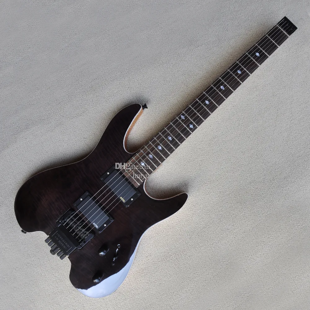 Customizable Transparent Black Headless Matte Black Electric Guitar ...
