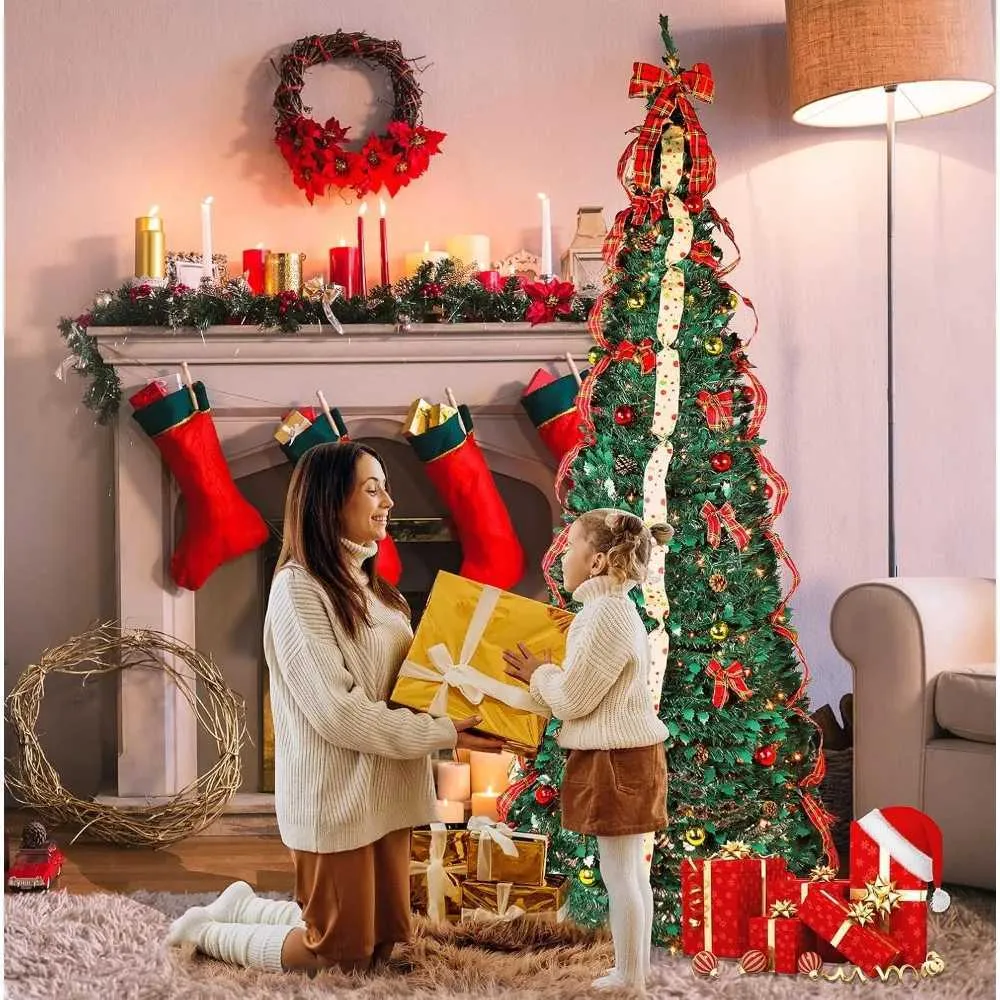 9 Foot Pop Up Christmas Tree With Holiday Decorations, Pine Needles ...