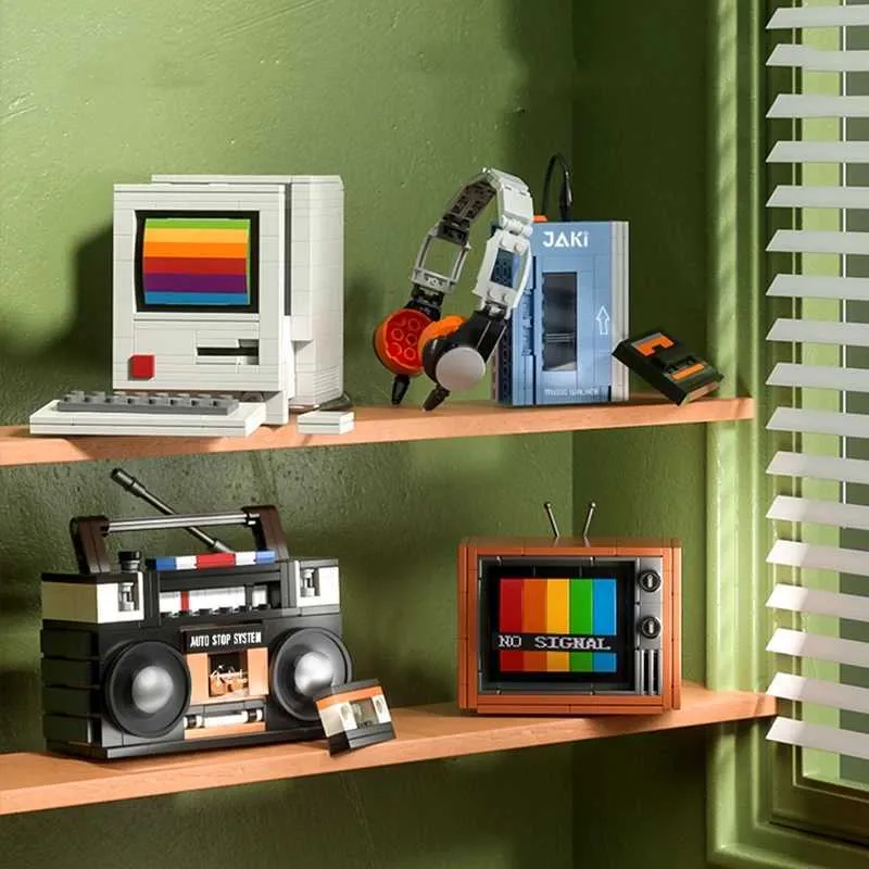 Retro Building Blocks Level Set With TV, Computer, Walkman, Game ...