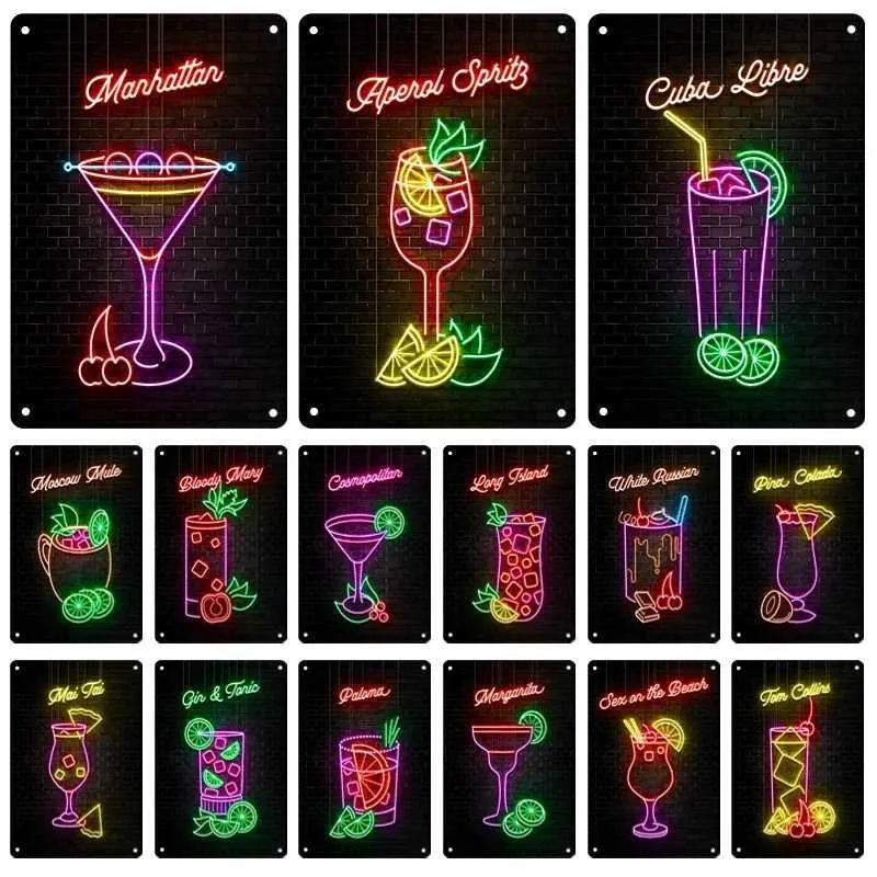 Neon Cocktail Drinks Metal Posters Vintage Tin... From Honey_fruit ...