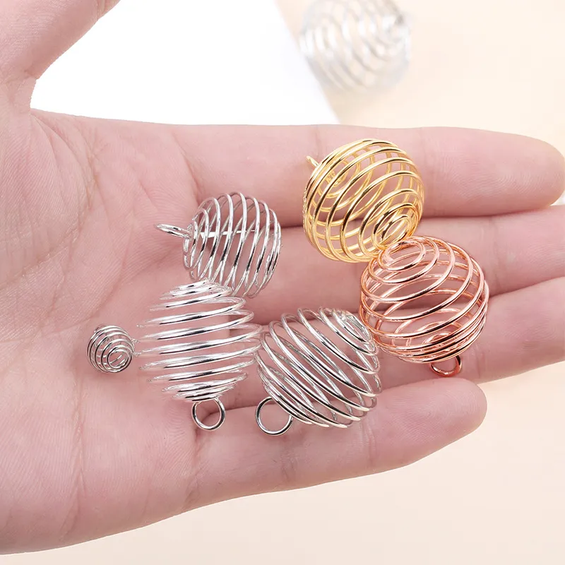 Silver Plated Spiral Bead Cages Charms Pendants for Jewelry Making from ...