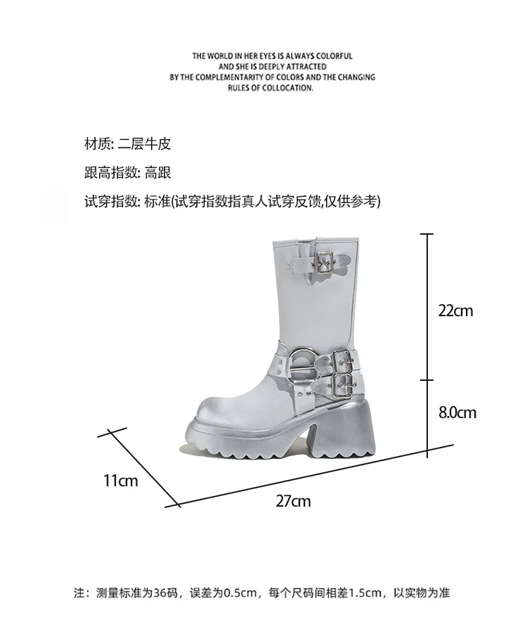 Punk Platform Boots for Women - Round Toe Zipper Buckle Mid Calf Winter ...