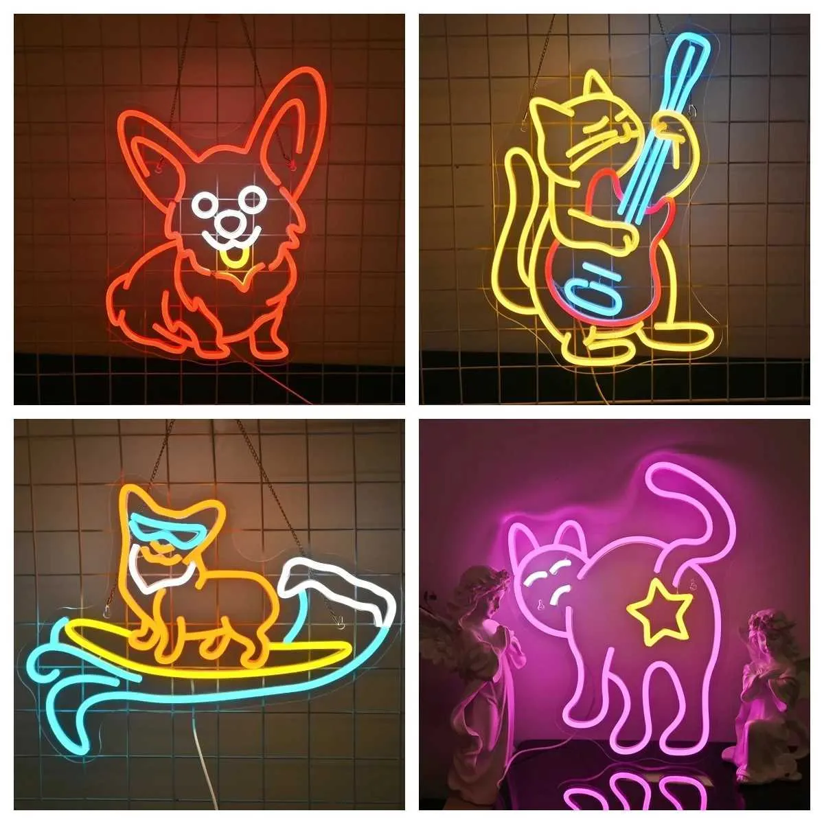 Dimmable LED Neon Pet Sign: Cute Corgi, Cat & Guitar Designs - Perfect ...