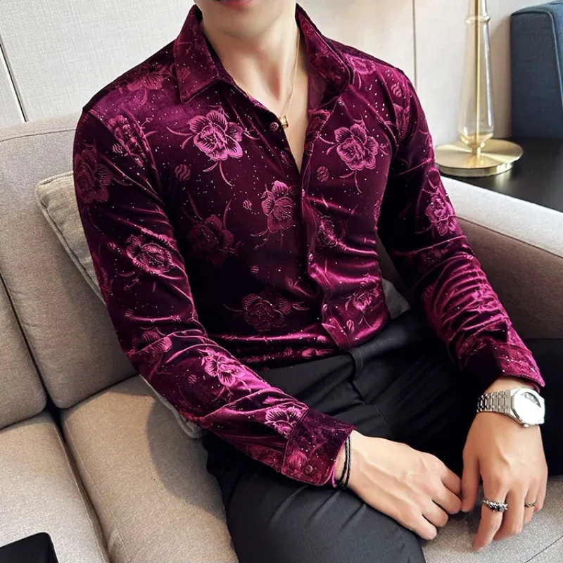 Men's Velvet Long Sleeve Shirt, Printed Dress Shirt | DHgate