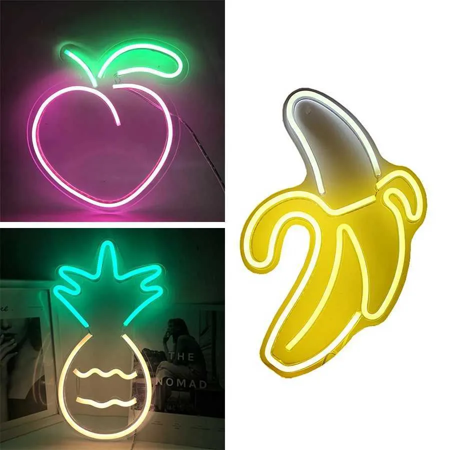 LED Fruit Neon Light Backlight Acrylic Backlight Banana Peach Pineapple ...
